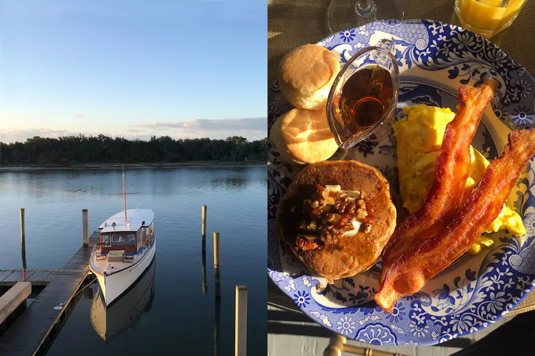 Perahu di marina di Beaufort N.C. dan sarapan dari Elmwood 1812