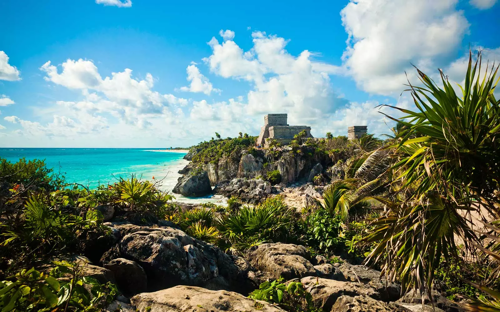 Maya-ruinerne i Tulum, Mexico med udsigt over havet