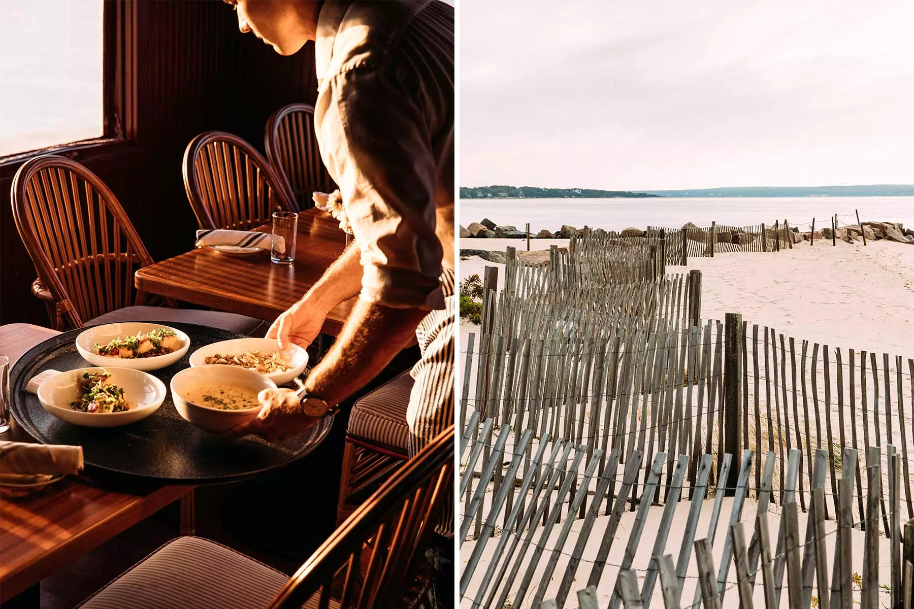 Mga eksena mula sa North Fork ng Long Island: kainan sa Halyard Restaurant, at beach sa Cedar Beach County Park