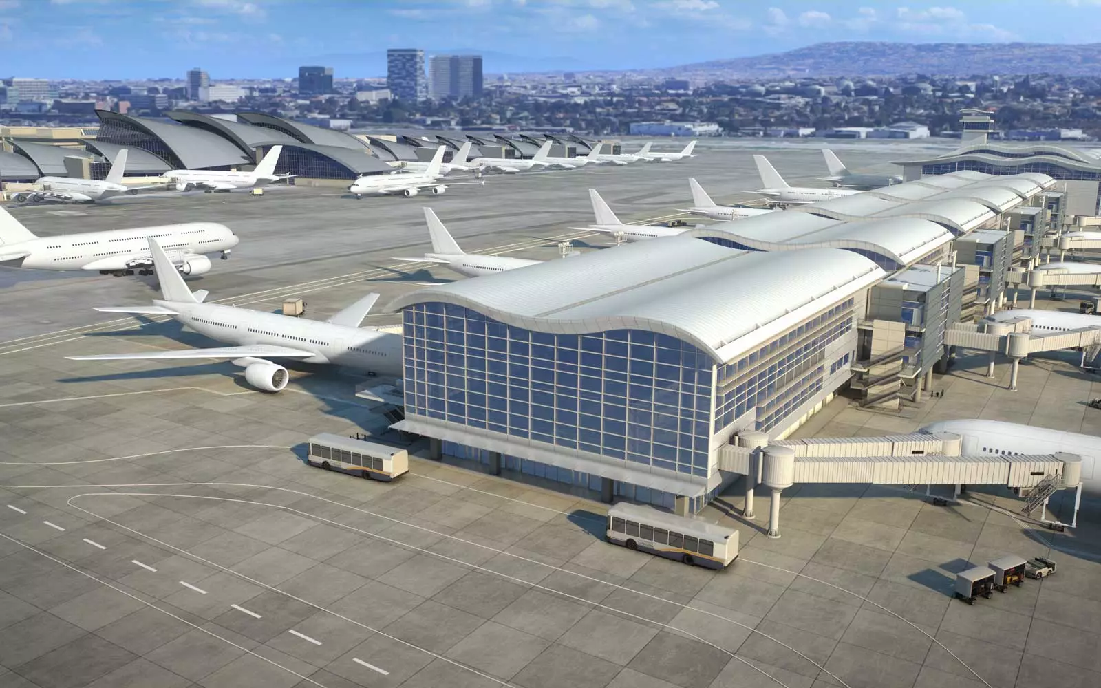 Renderização do saguão de satélite do meio-campo do aeroporto LAX