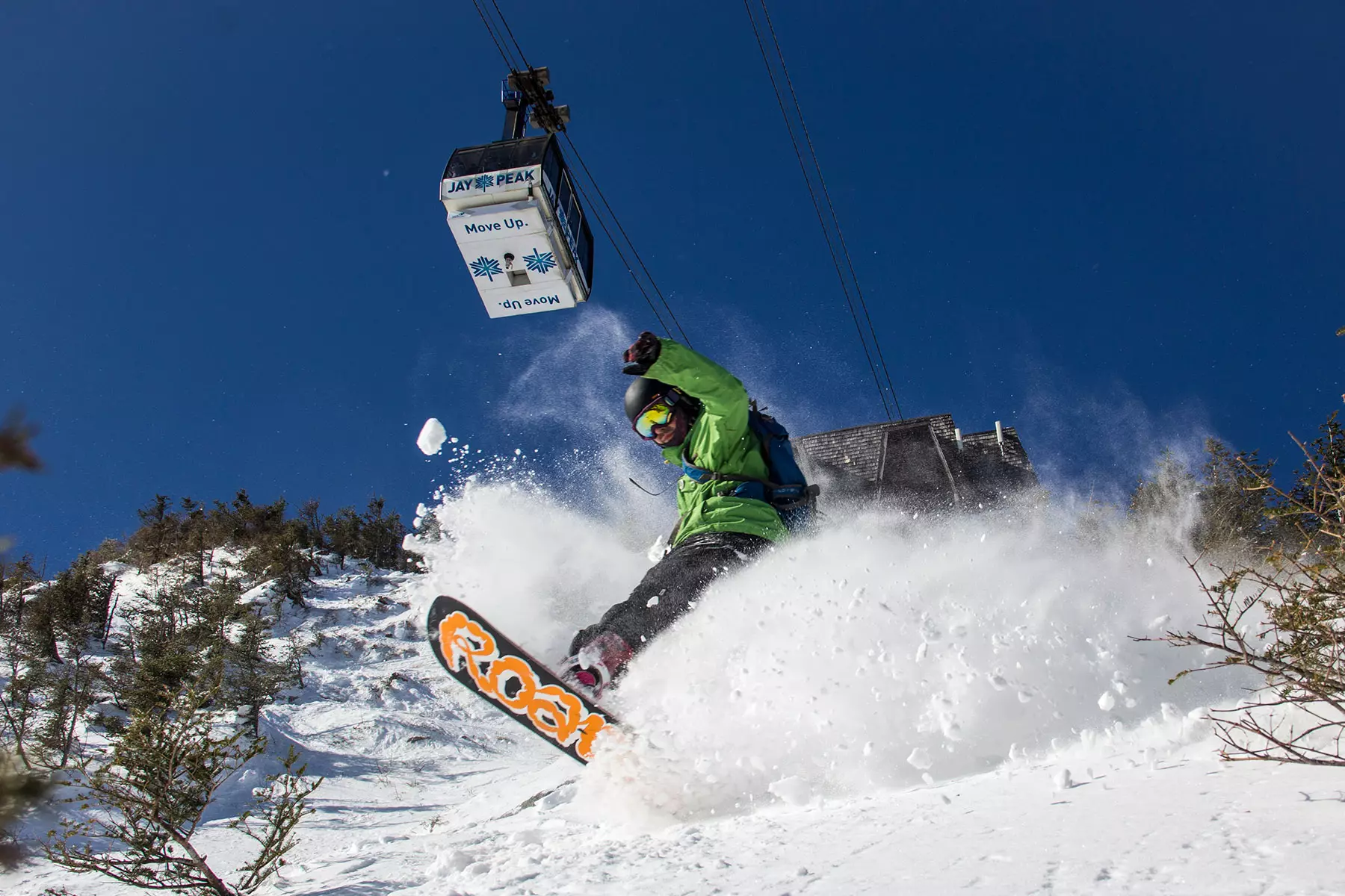 Pemain snowboard Jay Peak Tram