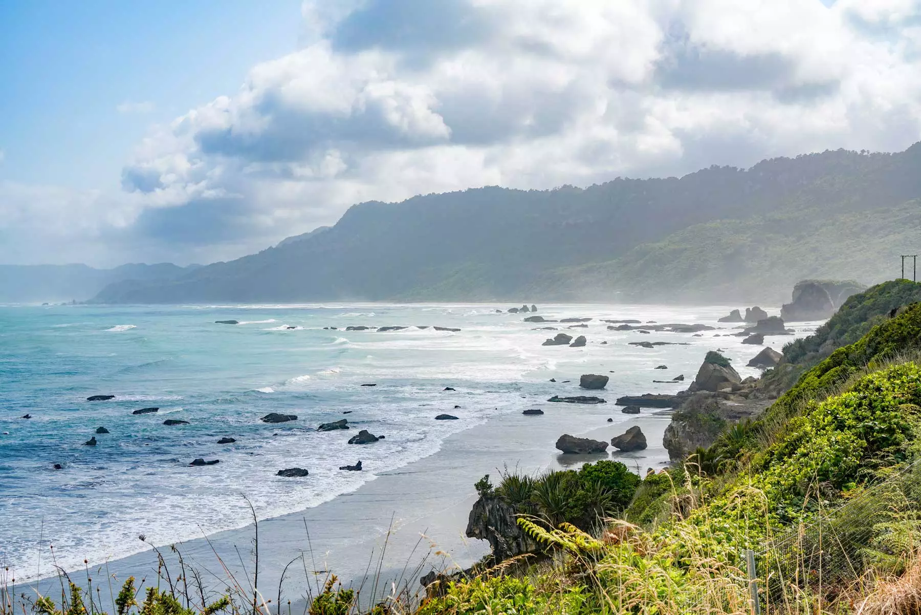 Fox River beach, State Highway 6, Paparoa National Park, West Coast, Nova Zelanda