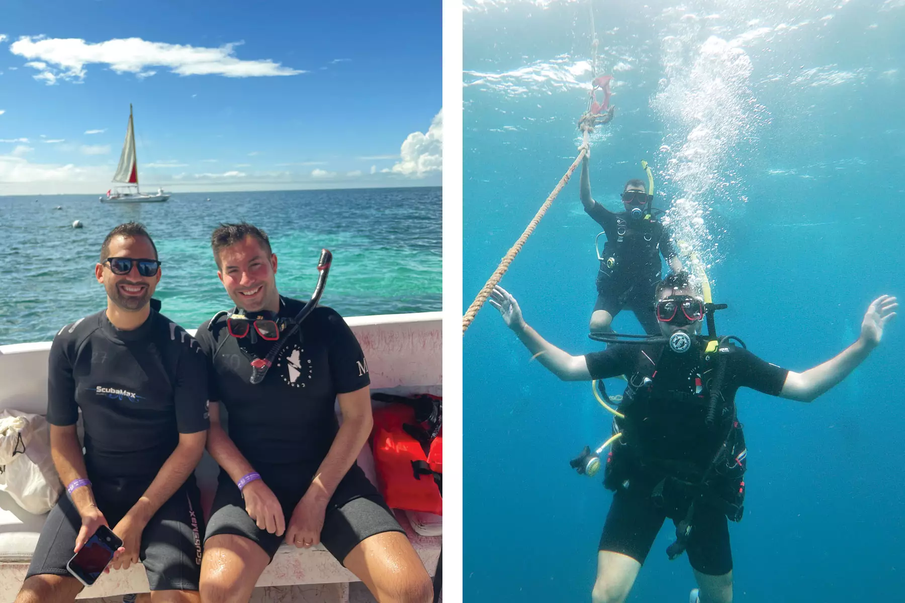 Brando ug Dan scuba dive sa Belize, nahimong certified.