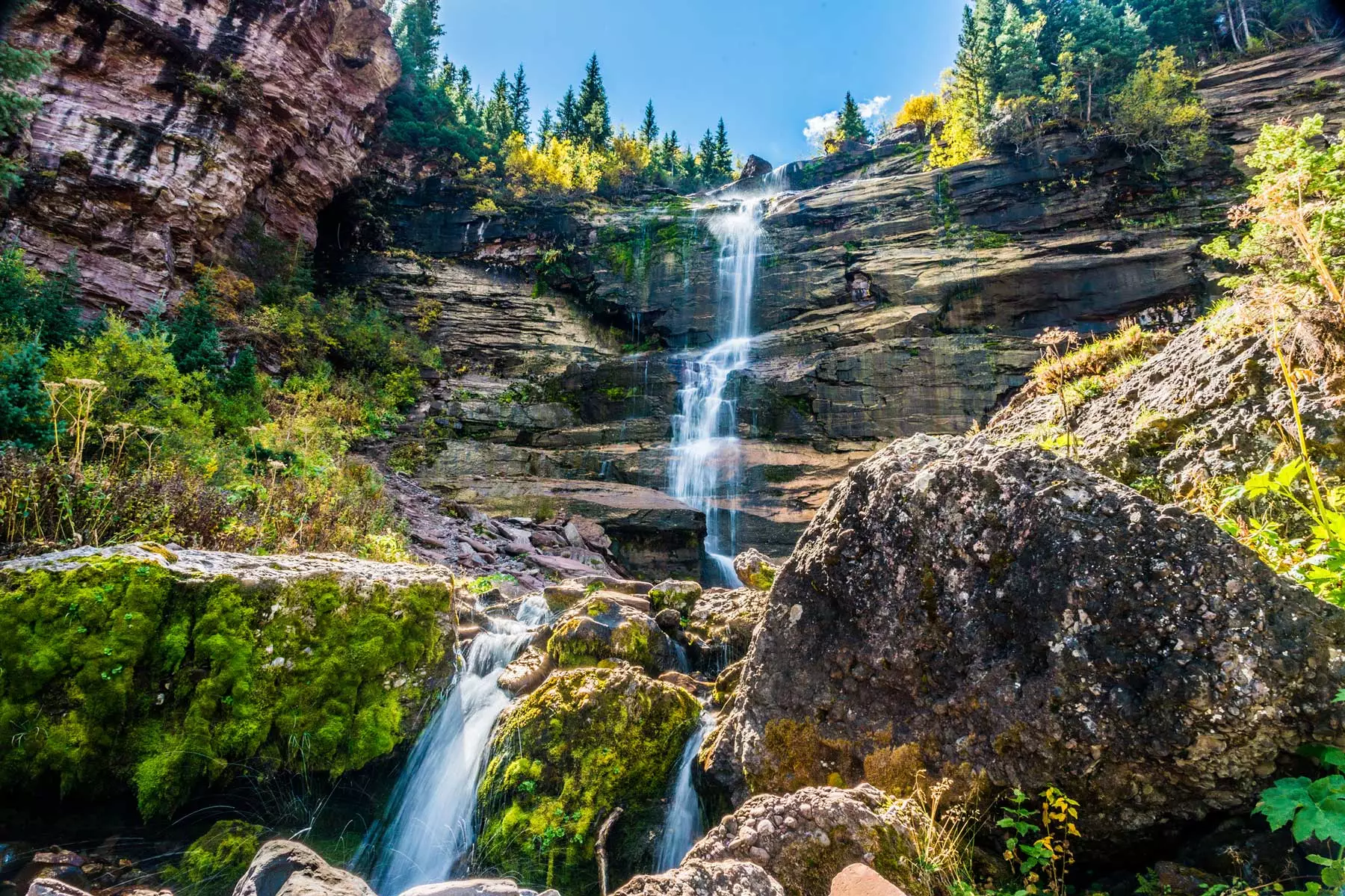 Bear Creek krioklys netoli Telluride, Kolorado valstijoje.