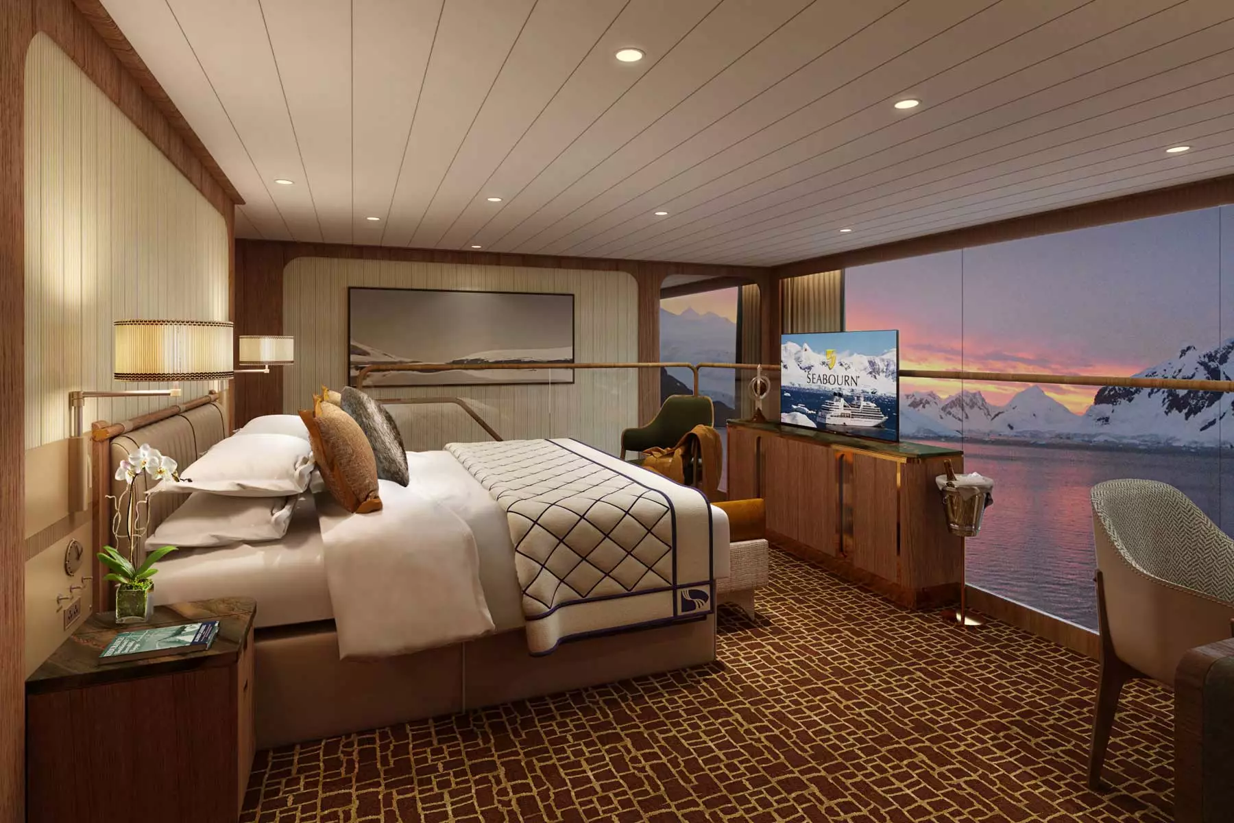 Crucero Seabourn, Venture, suite con ventanas del piso al techo