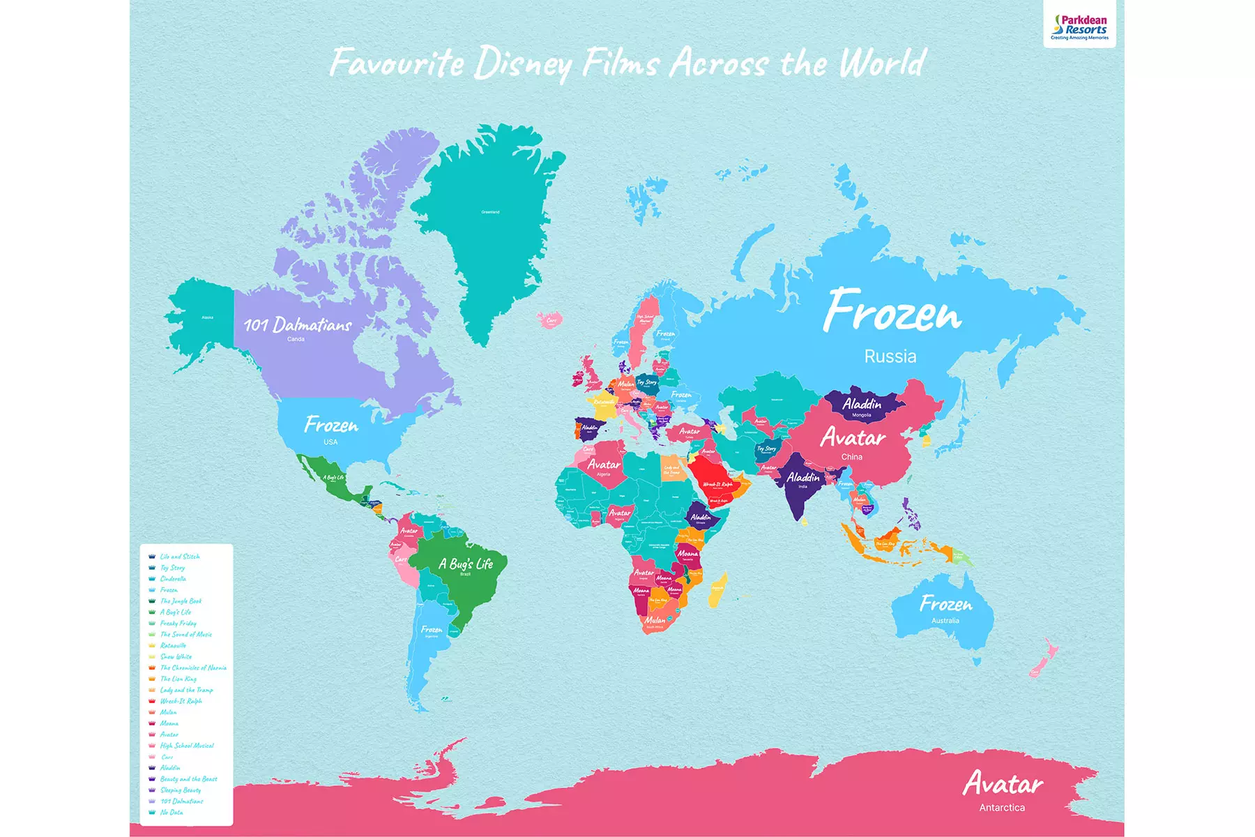 Világtérkép az egyes országok kedvenc Disney-filmjével