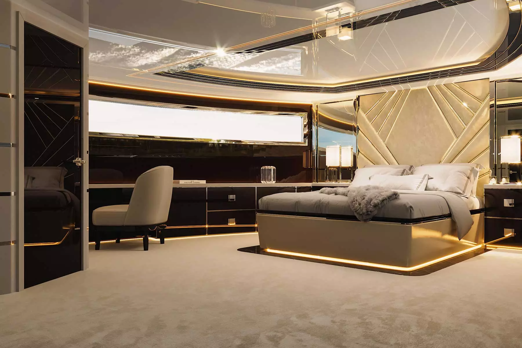 Kabin'ny Master an'ny Trimonoran Super Yacht