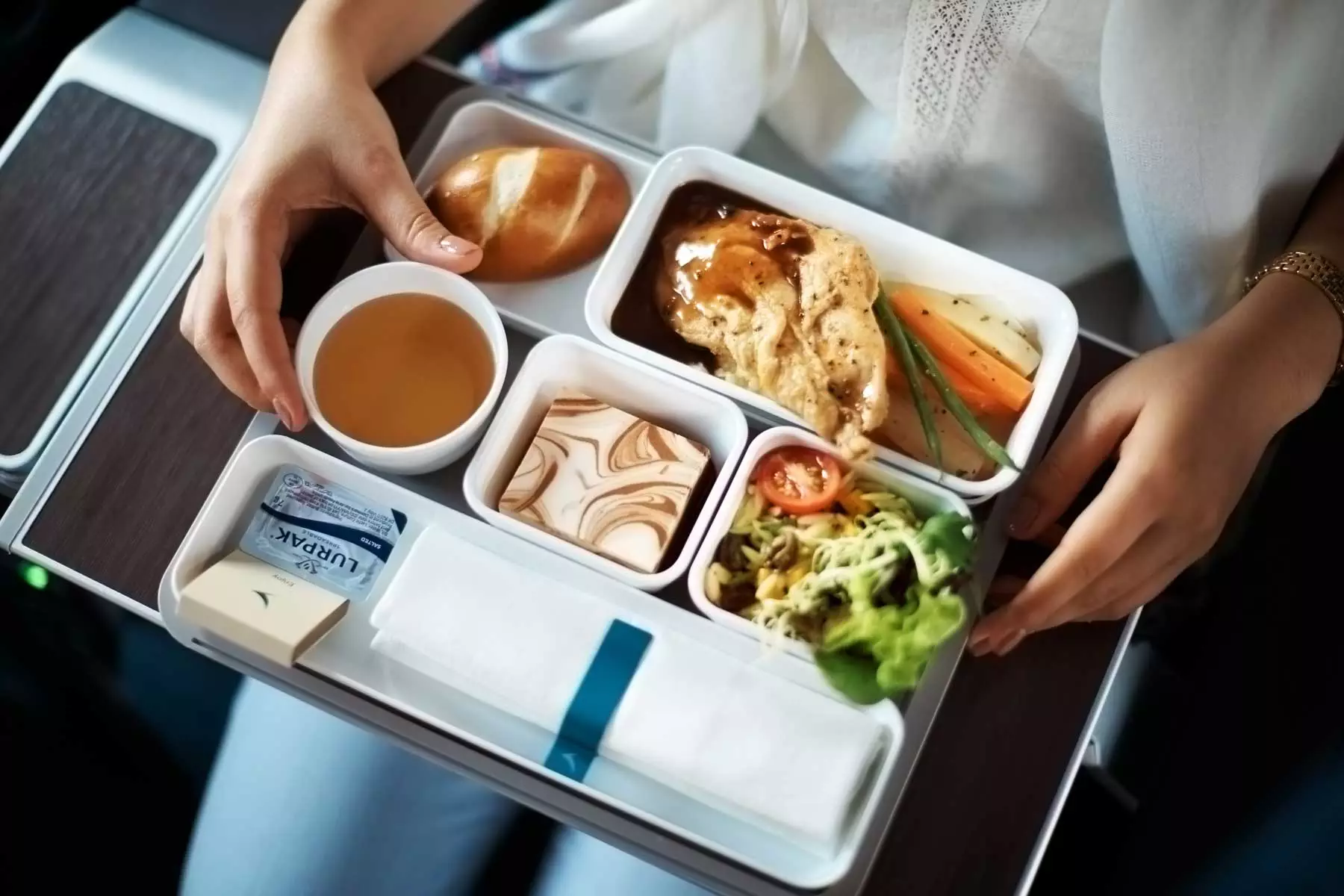 Comida a bordo dun voo de Cathay Pacific