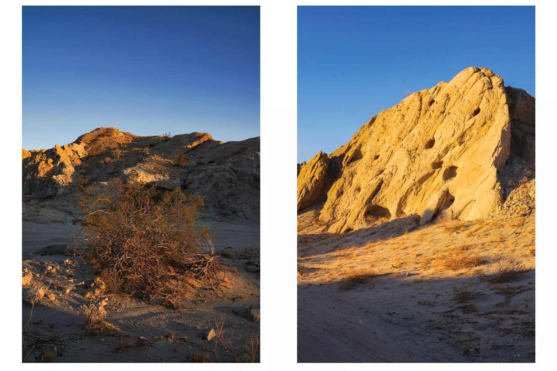 Dúas imaxes que mostran a zona da falla de San Andreas preto de Palm Springs