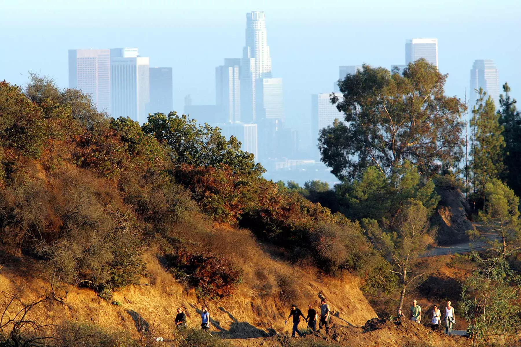 Un gruppo organizzato dal membro del consiglio della città di Los Angeles Tom LaBonge che fa l'escursionista dell'equinozio d'autunno sul sentiero Charlie Turner al Griffith Park. Questo è un evento annuale che inizia all'Osservatorio e termina a Mount Hollywood.