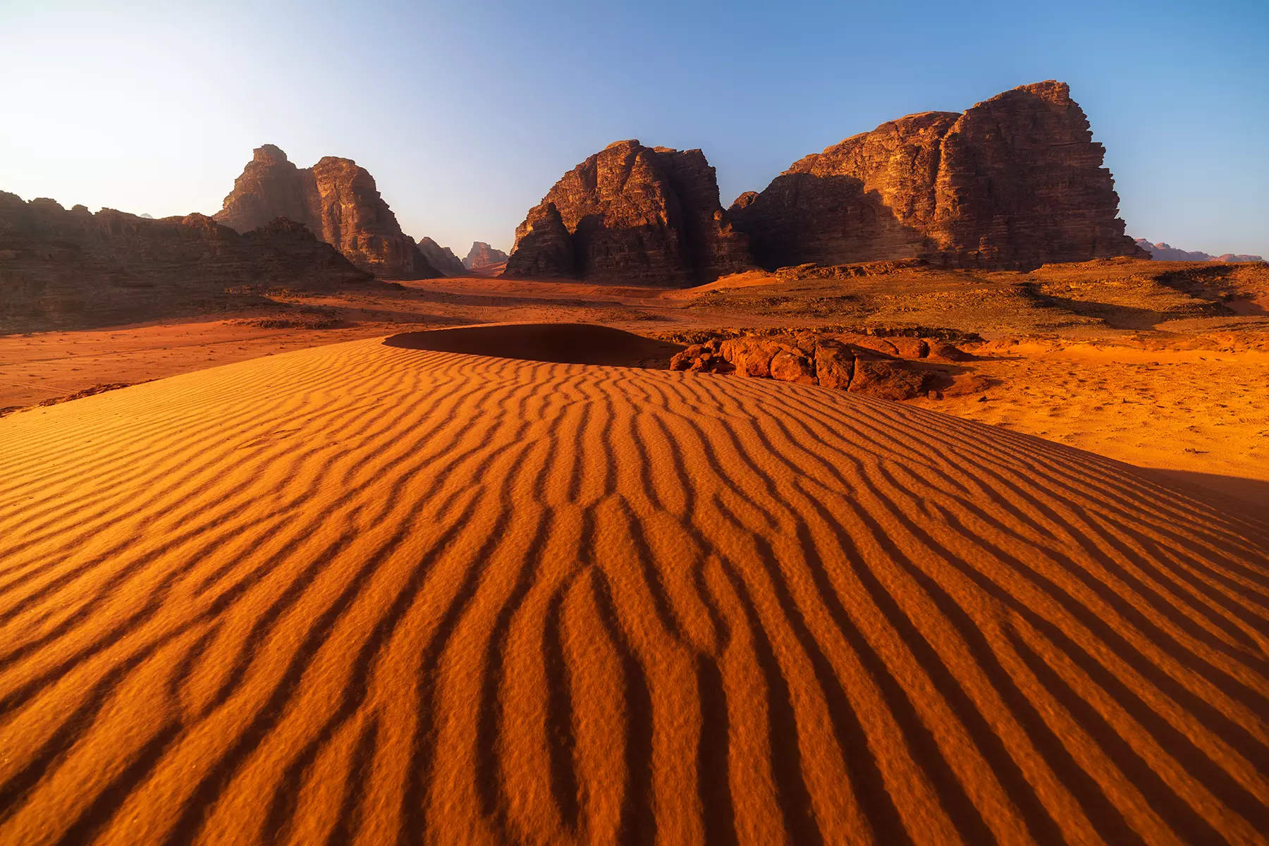 Sable rouge du désert de Wadi Rum, Jordanie