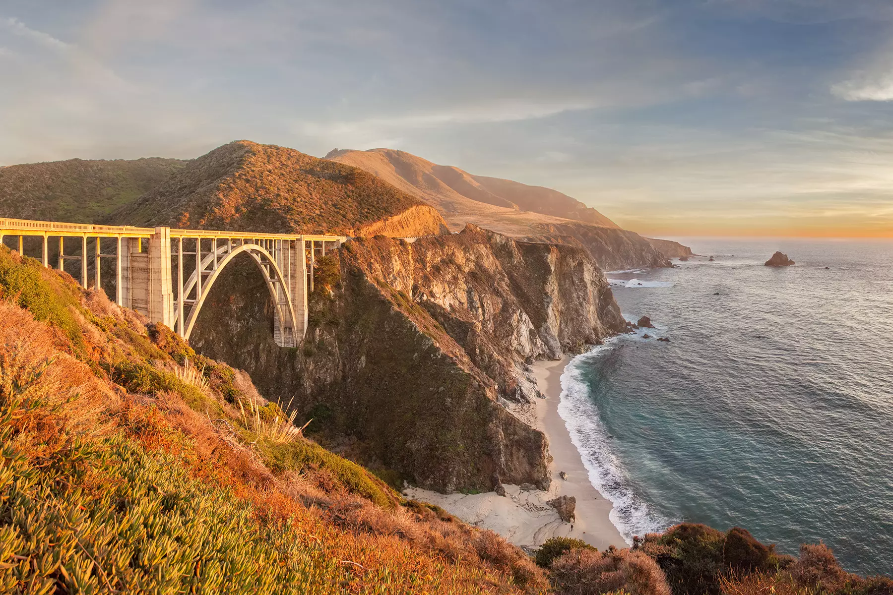 Bixby Köprüsü Günbatımı Panoraması - Big Sur, CA