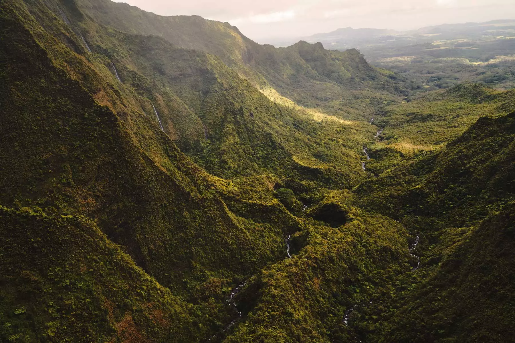 Tírdhreach glas canyon ar oileán Kauai