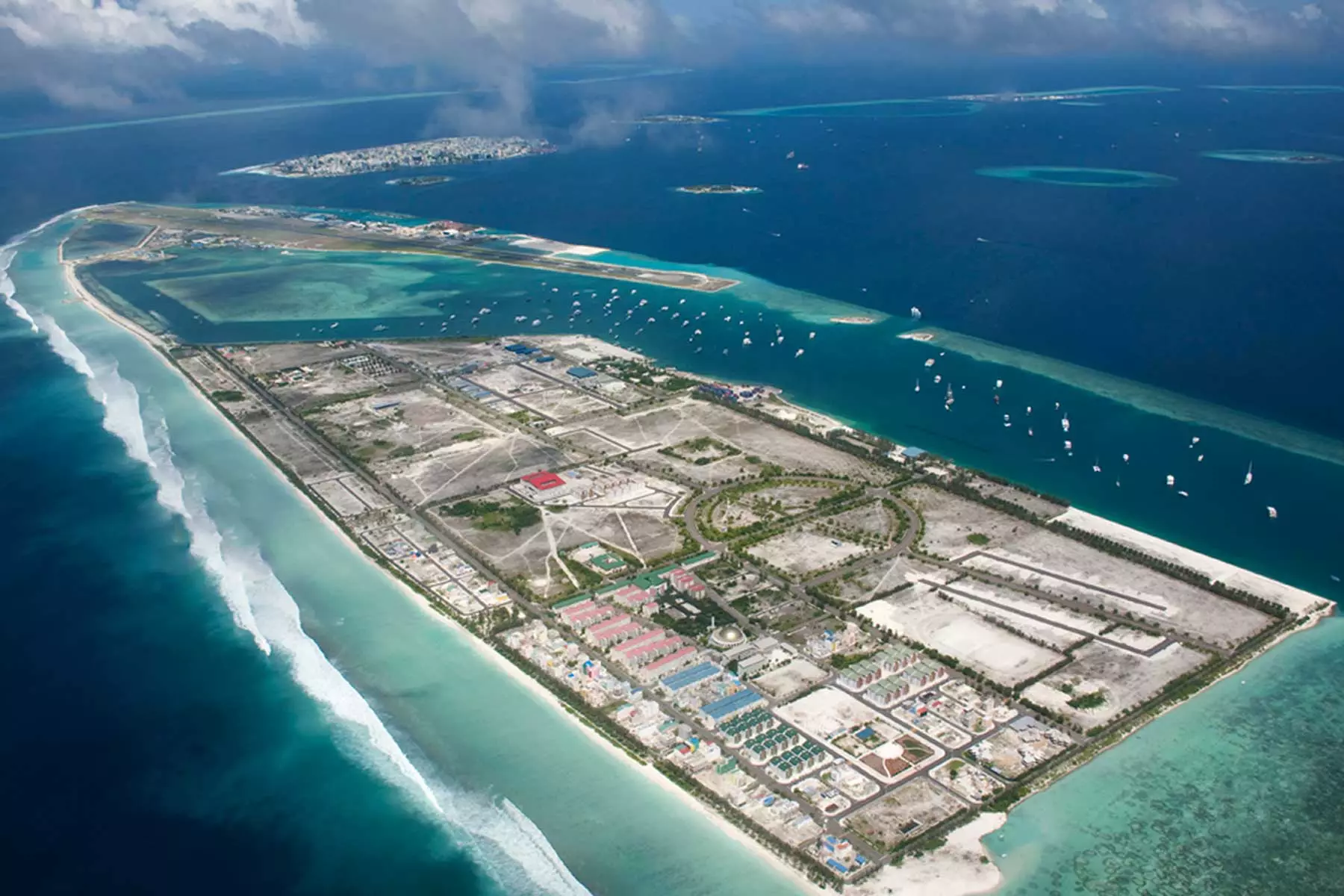 Lugfoto van Hulhumale-eiland, Maldive