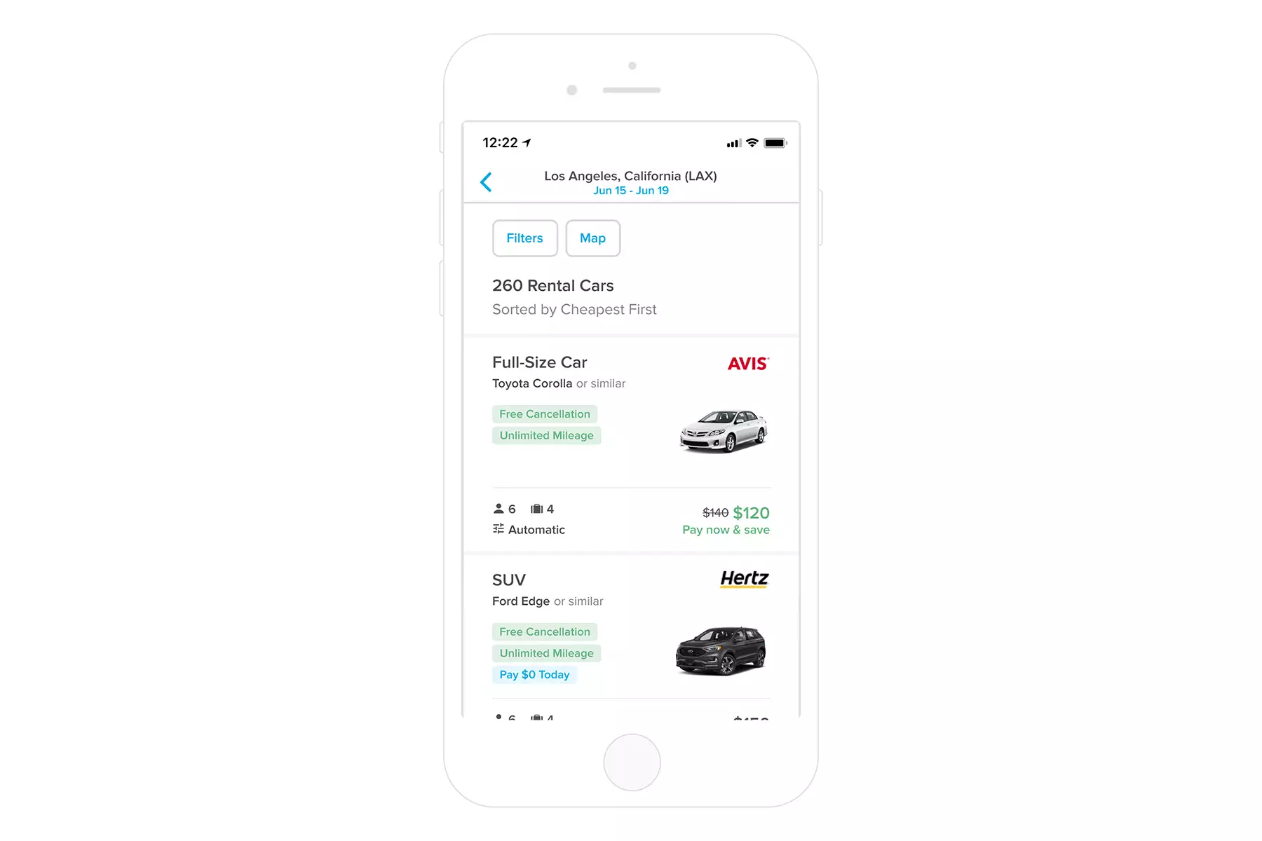 Hopper app Car Results Pay Now