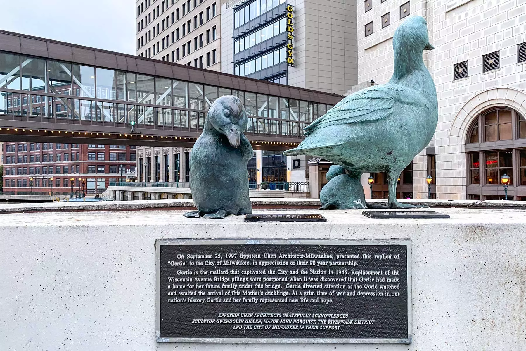 Gertie ahatearen omenezko estatua Milwaukee-n