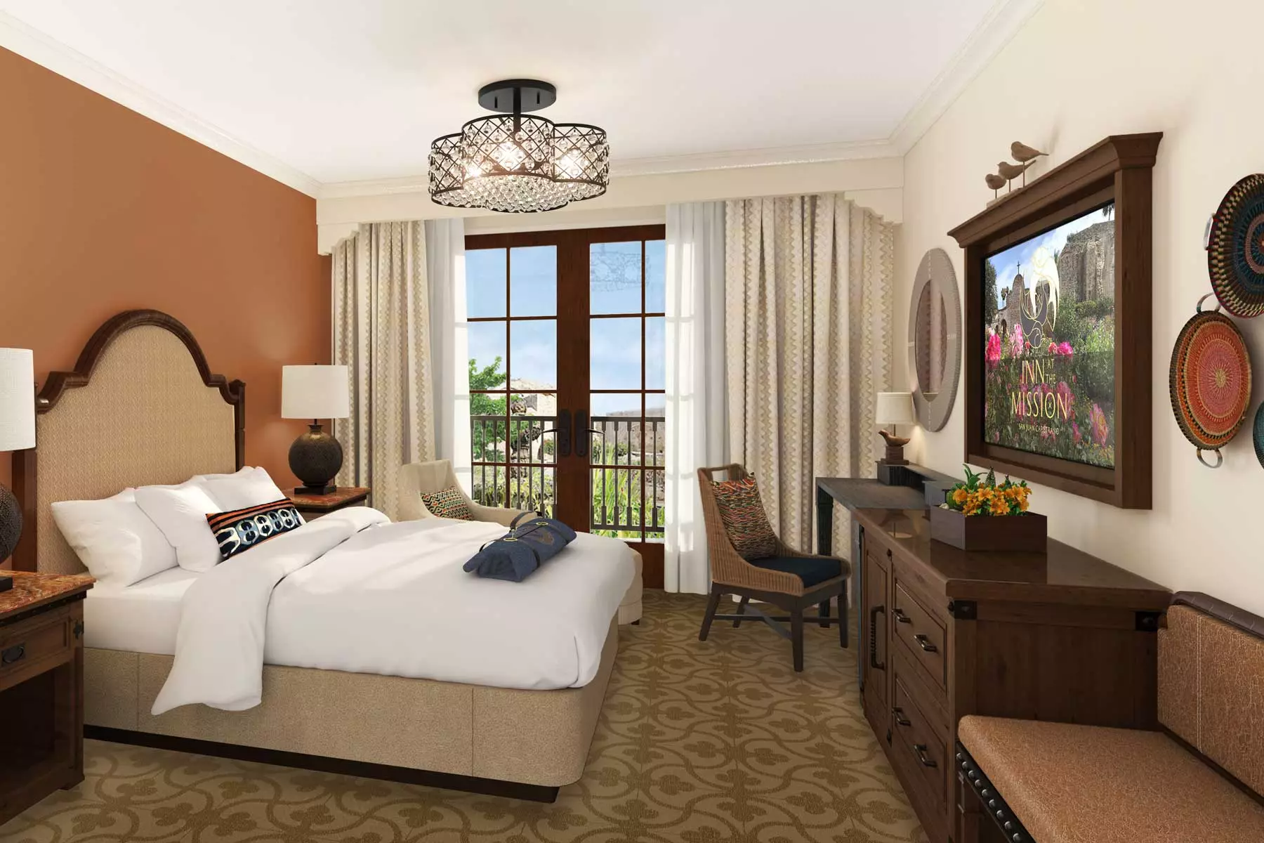 A Rendering ti ọba yara suite ni Inn ni San Juan Capistrano