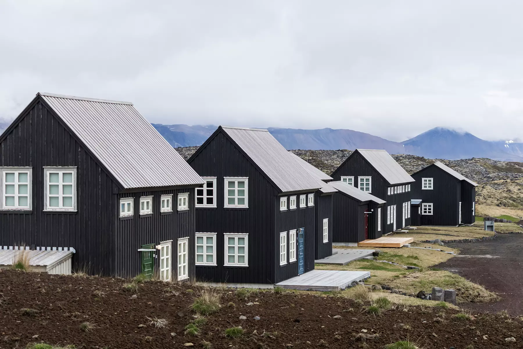 Wunnengen an der klenger Stad Hellnar, op Island Snaefellsnes Hallefinsel.