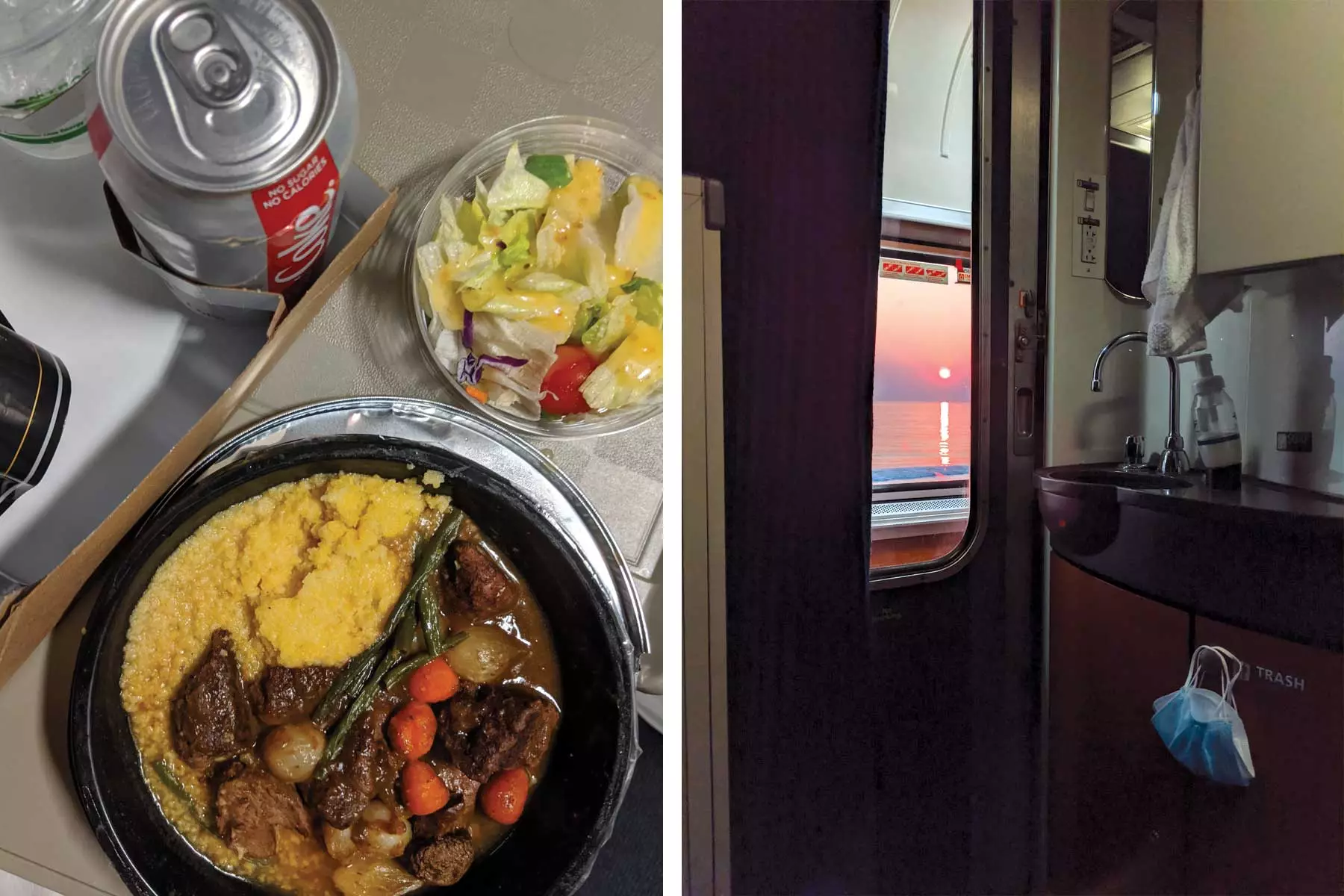 Amtrak Coast Starlight masa de tren peste noapte și toaletă