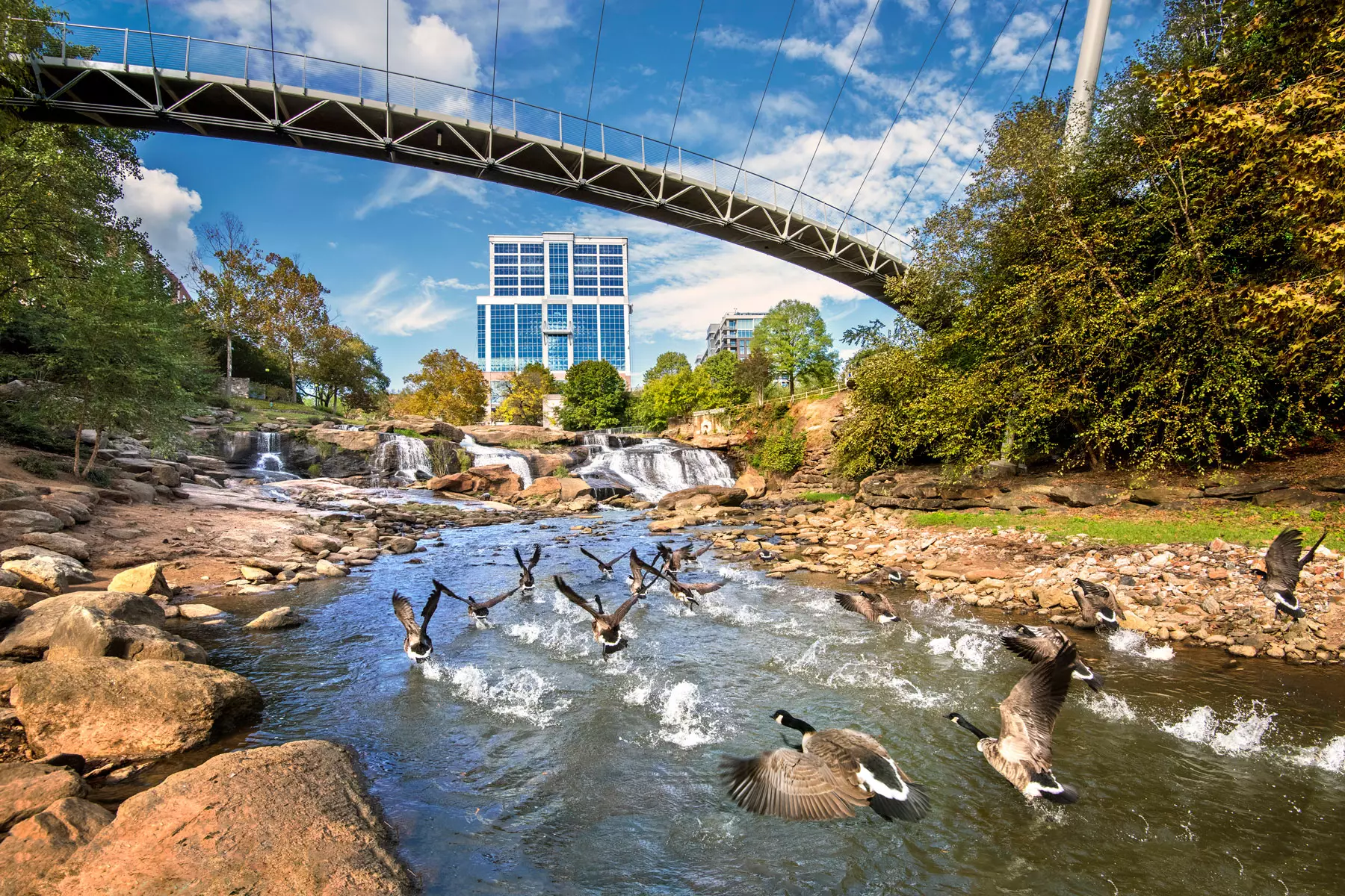 Falls Park i luga o le Reedy, Greenville, Karolaina i Saute