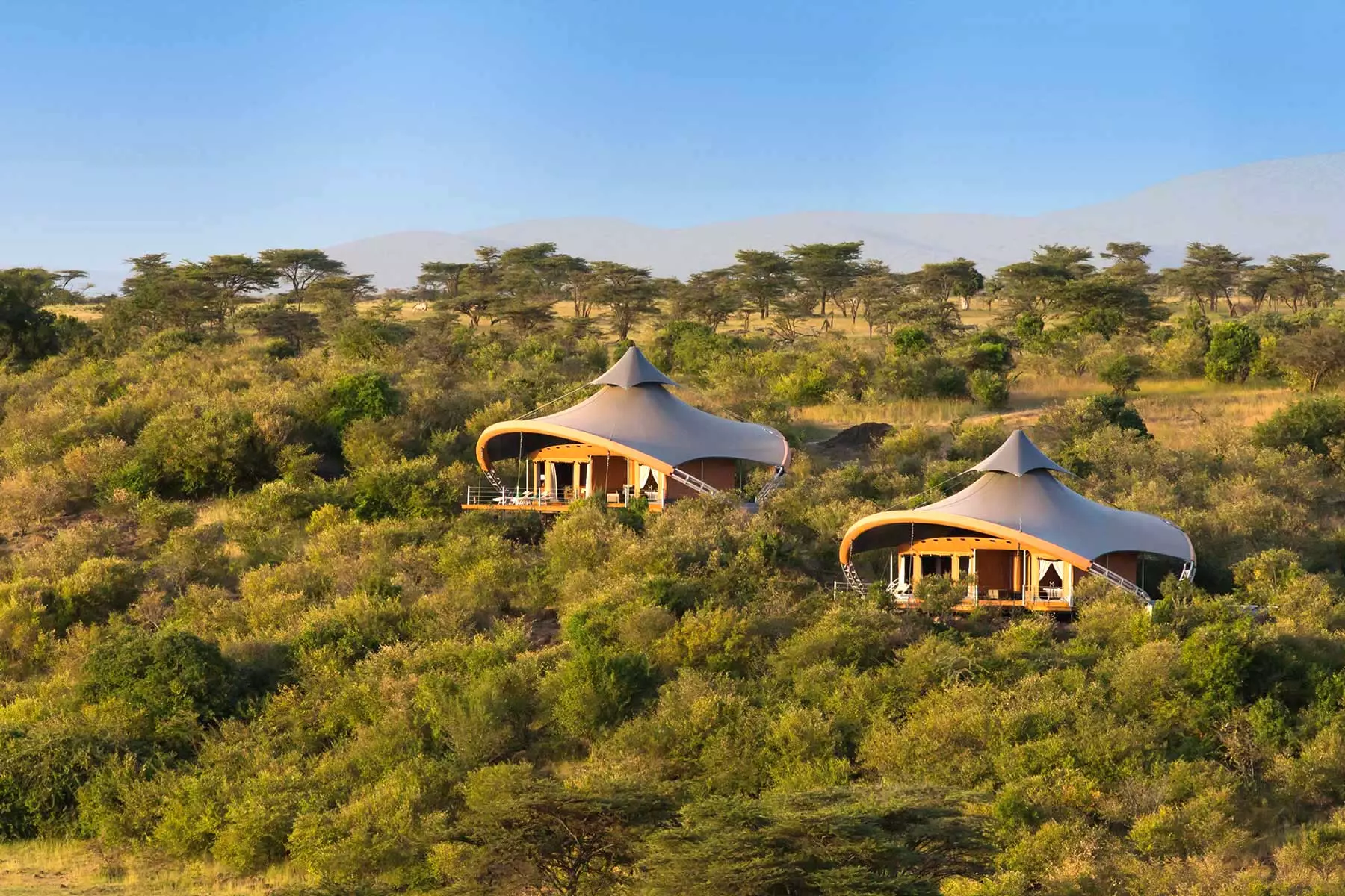 تم التصويت على فيلتين للضيوف محاطين بالأشجار في Mahali Mzuri ، كأحد أفضل الفنادق في العالم