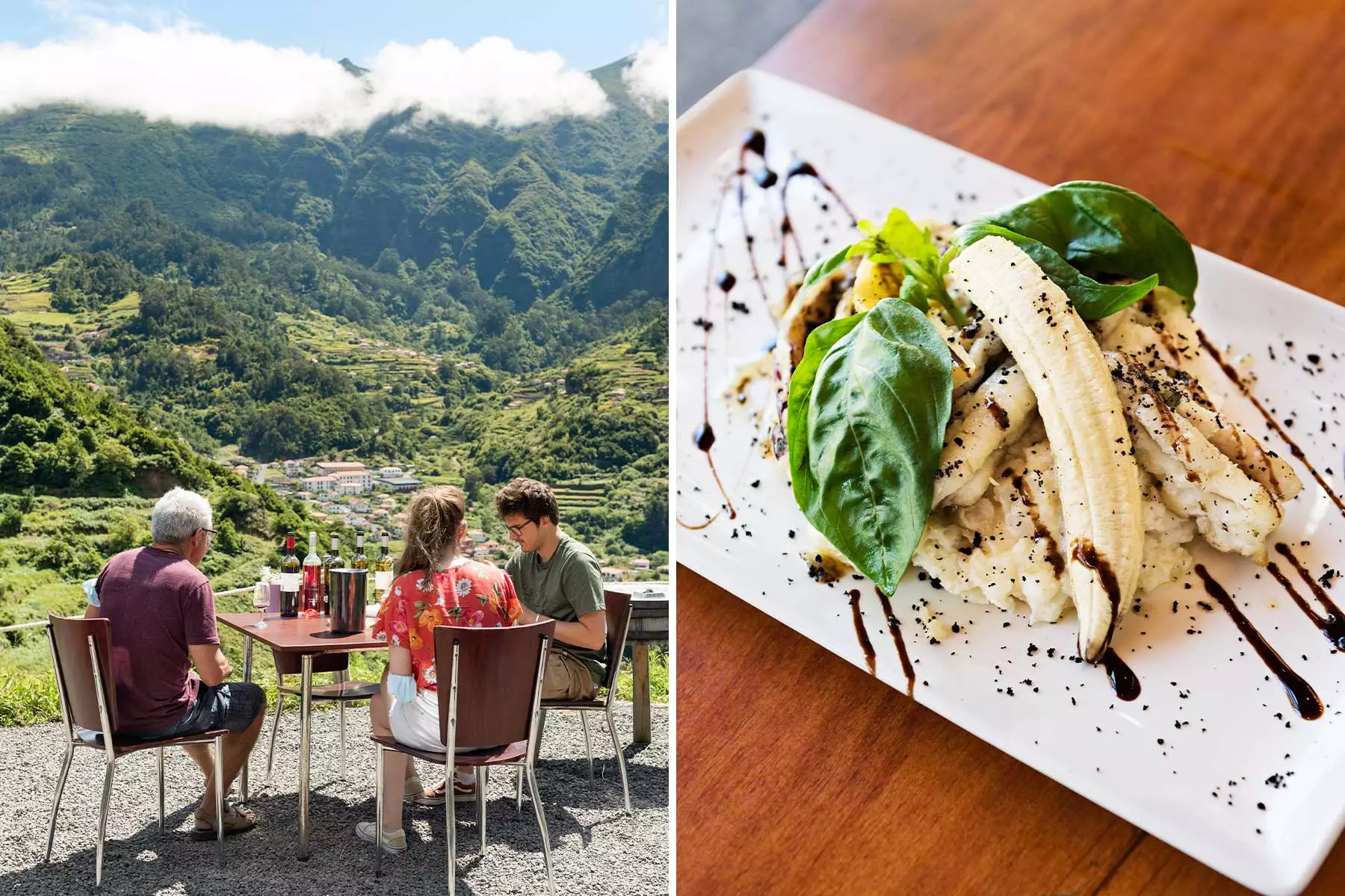 fotografije z Madeire, vključno z degustacijo vin na prostem in jedjo z banano