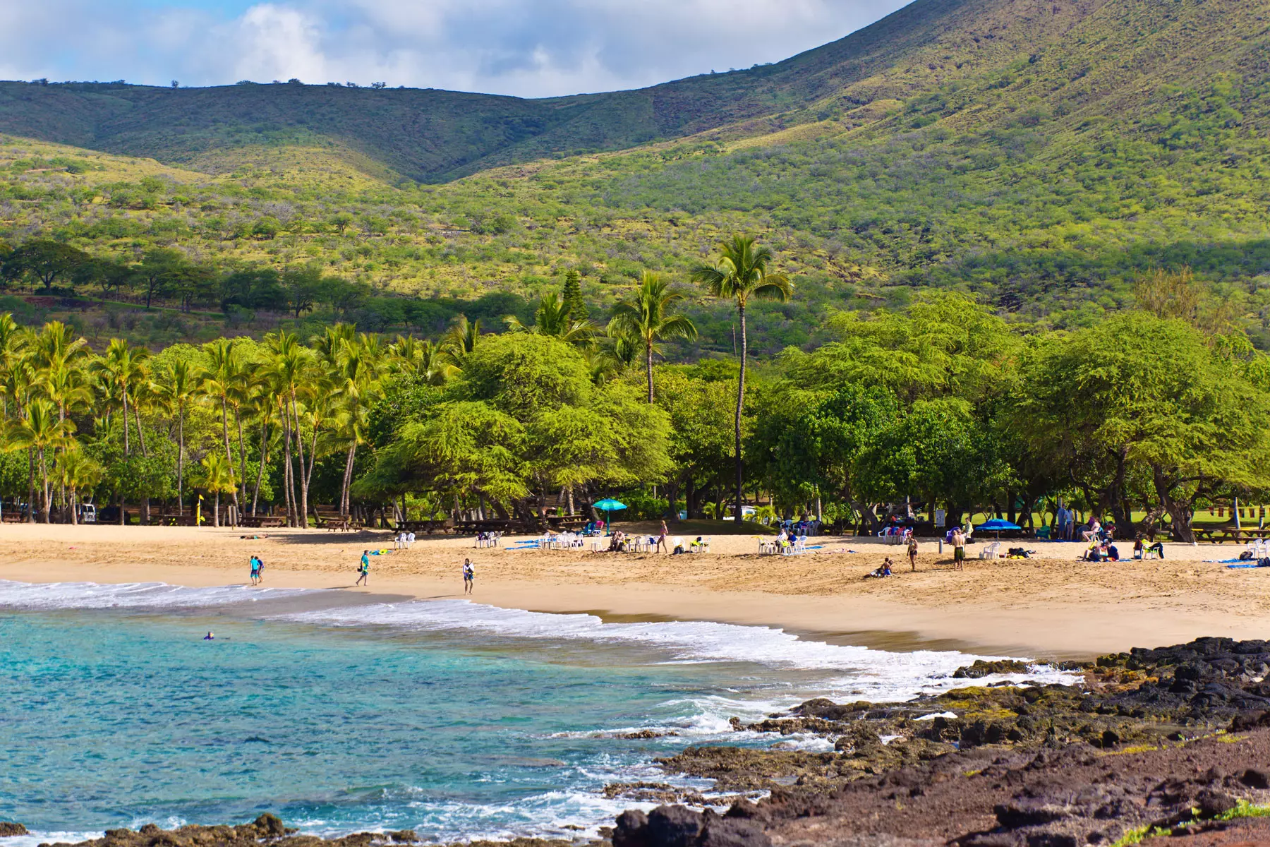 Hulopoe Beach Park van Lanai-eiland van Hawaii
