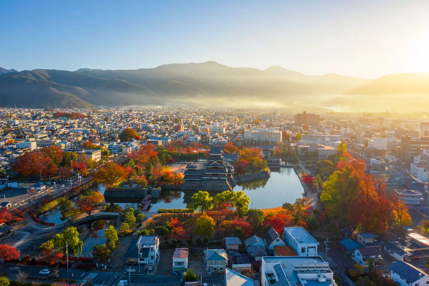 Lungsod ang Matsumoto, Nagano, Japan. panglantaw sa panorama. Kastilyo sa Matsumoto.
