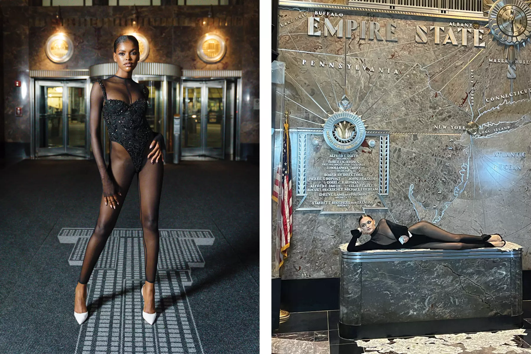 Módní modelky předvádějí návrhy s náhledem LaQuan Smith na Empire State Building