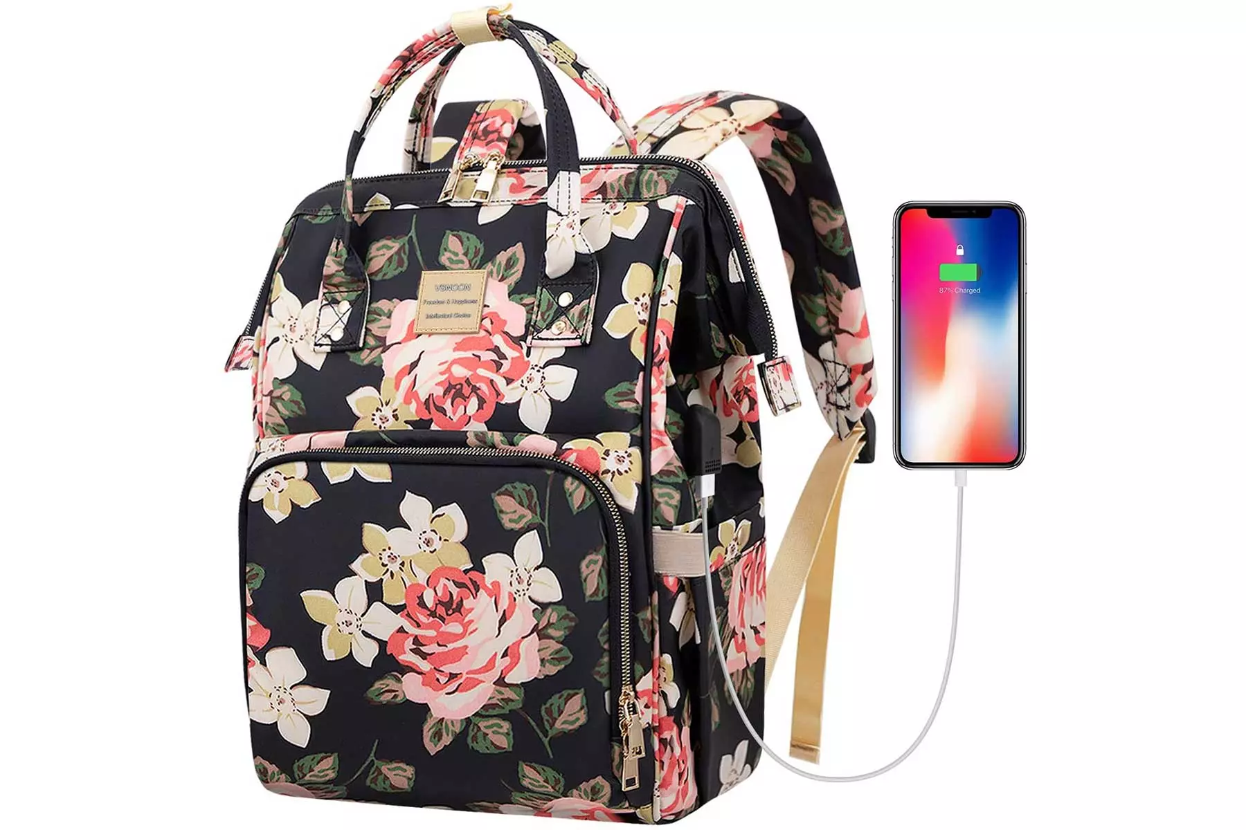 Vsnoon laptop rugzak mei USB chargin haven yn floral