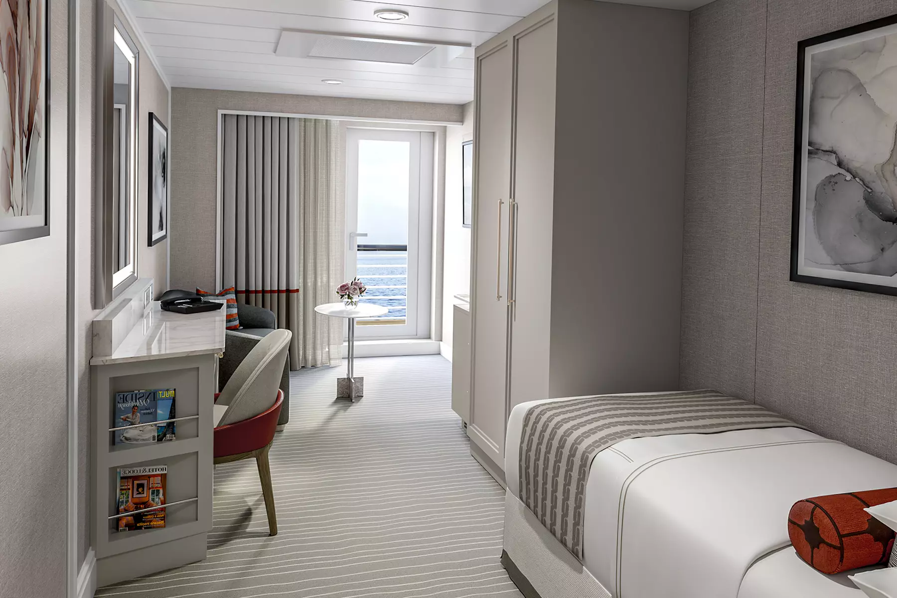 Ynterieur fan Solo Veranda Stateroom út Oceania Cruises