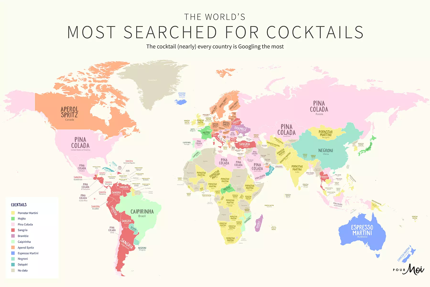 Um mapa dos coquetéis mais procurados do mundo