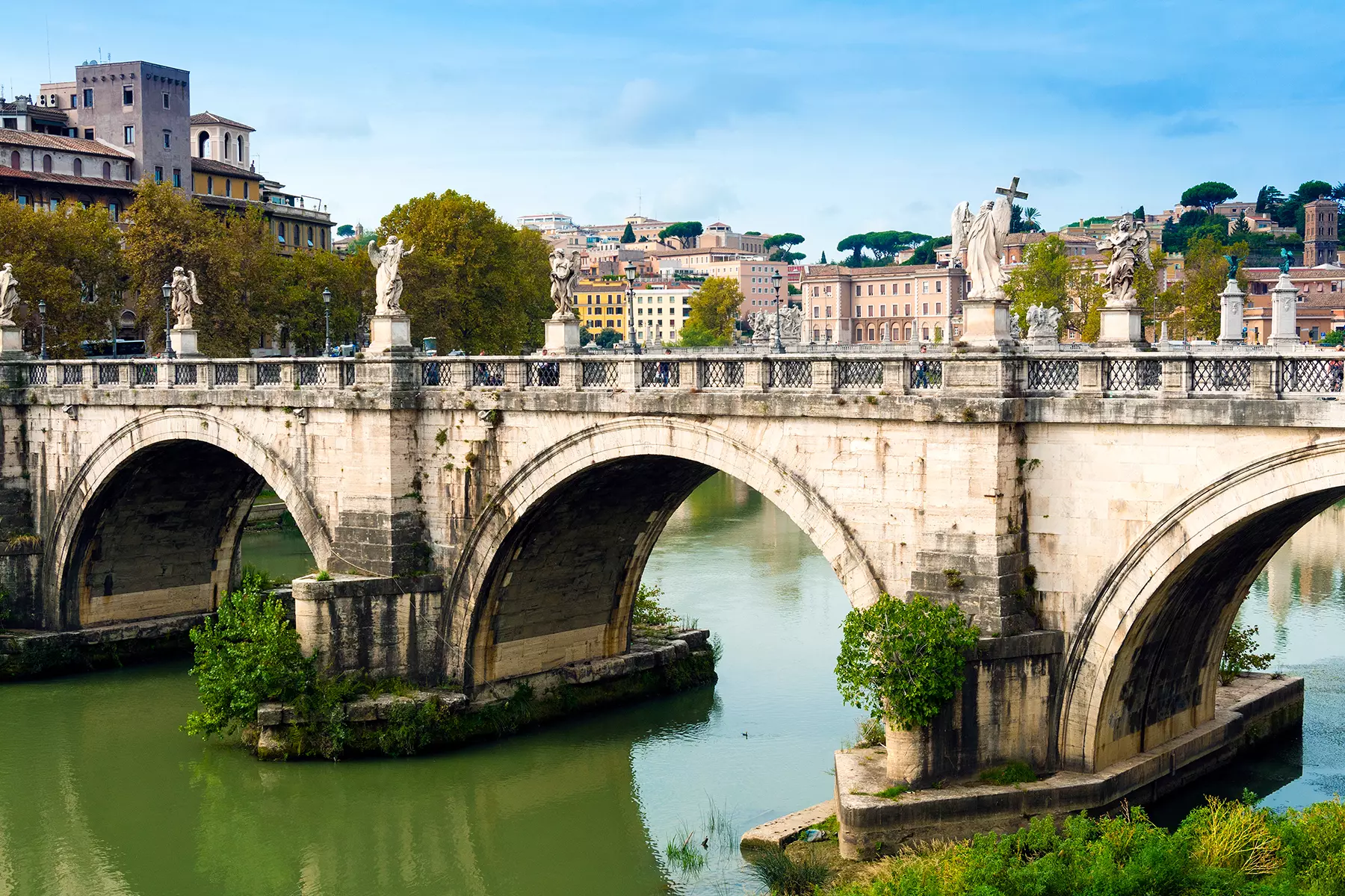 Ponte SantAngelo, abhainn na Tiber, Suíomh Oidhreachta Domhanda Unesco, an Róimh, Latium, an Iodáil, an Eoraip