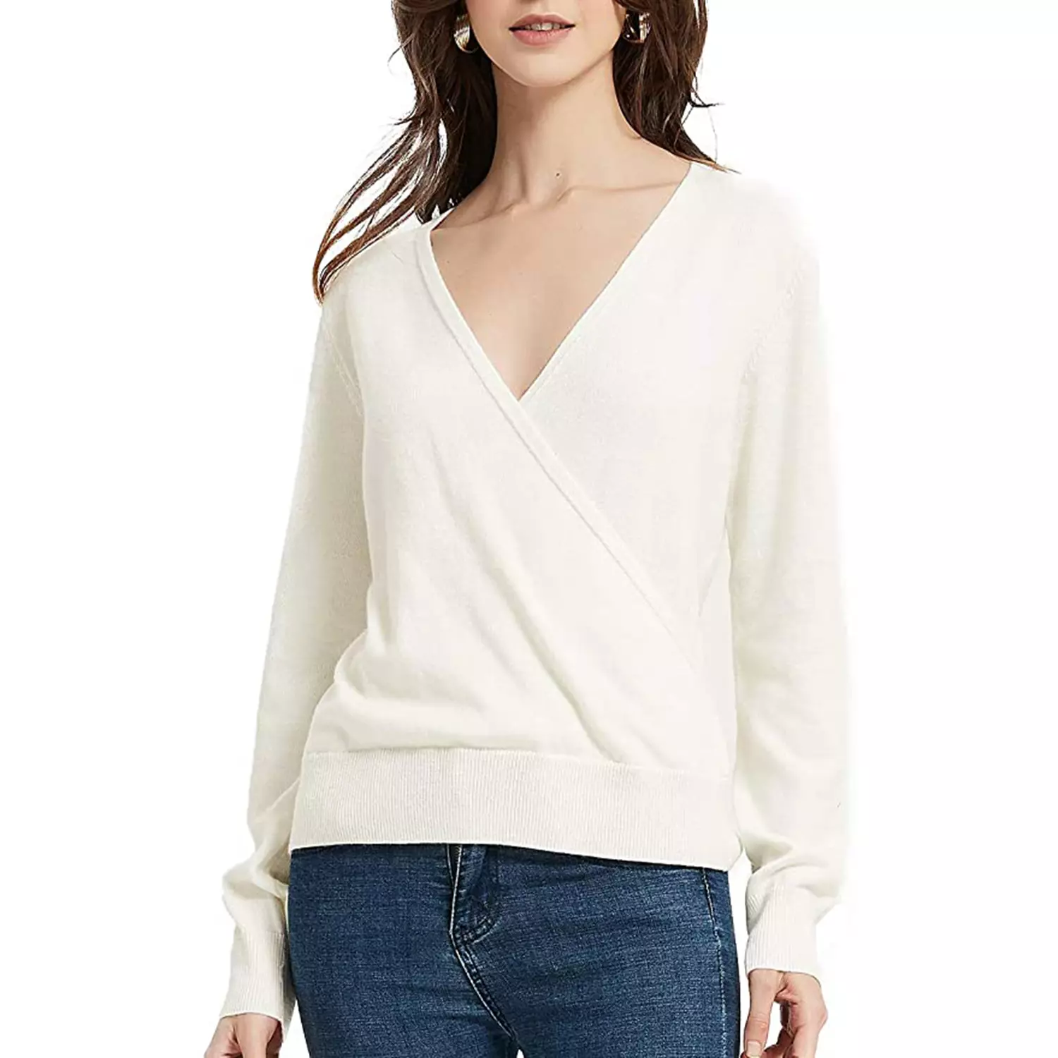 Kallspin Women's Cashmere Wool Blend V Neck Lightweight Pullover Sweater