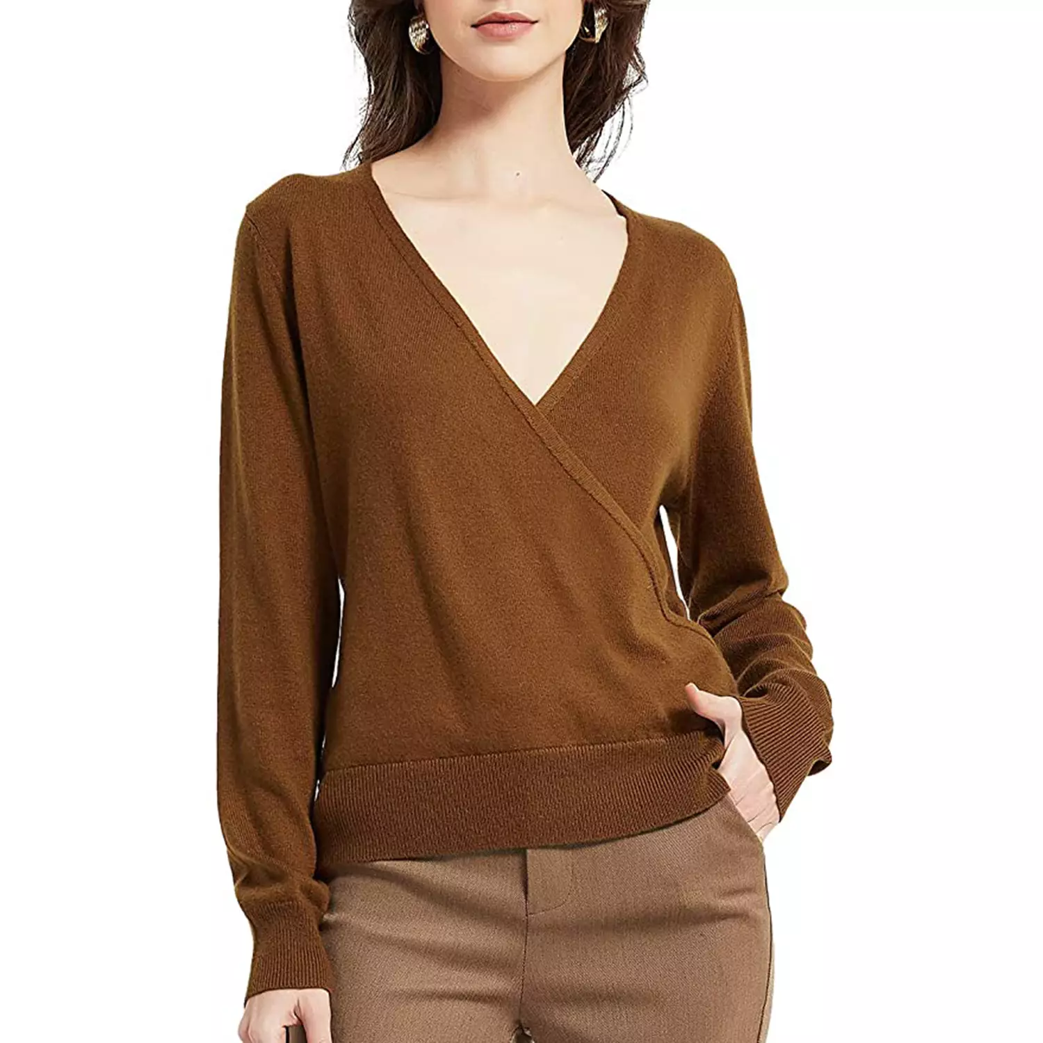 Kallspin Women's Cashmere Wool Blend V Neck Lightweight Pullover Sweater