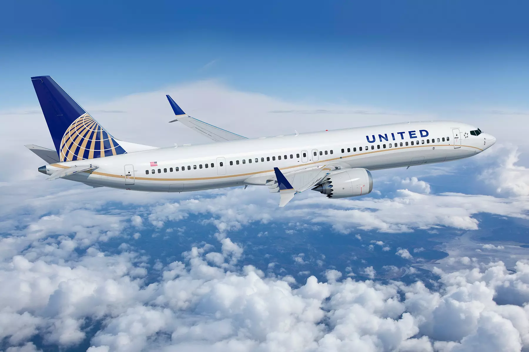 Ụgbọ elu United Airlines 737-MAX 9 Livery na-efe efe