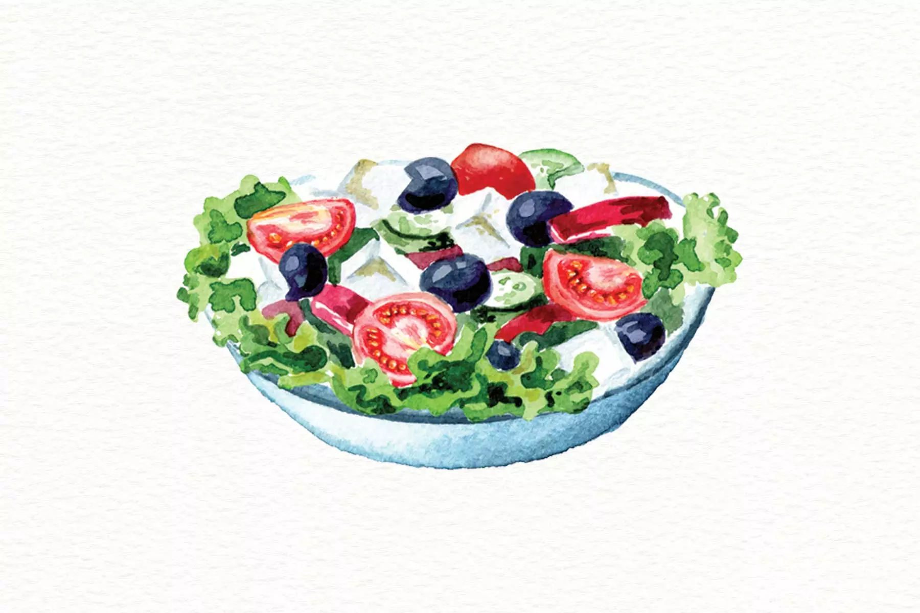 Ihe atụ nke Watercolor nke salad sitere na mmanya salad