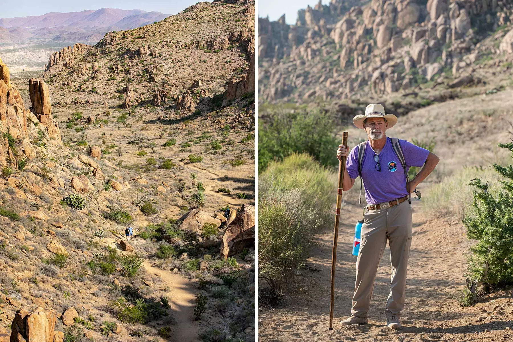 Par fotografija iz Nacionalnog parka Big Bend, u Teksasu, prikazuju stazu Grapevine i portret vodiča Randyja De La Fuentea