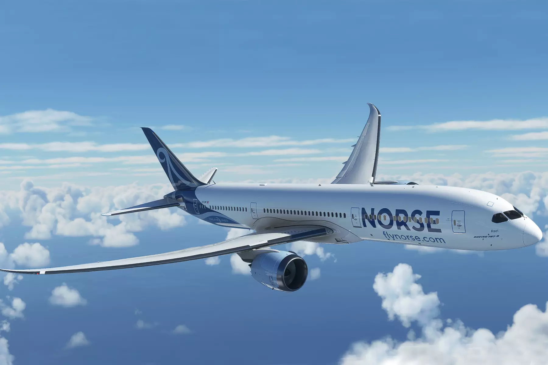 Rendering di un aereo della Norse Atlantic Airways in volo