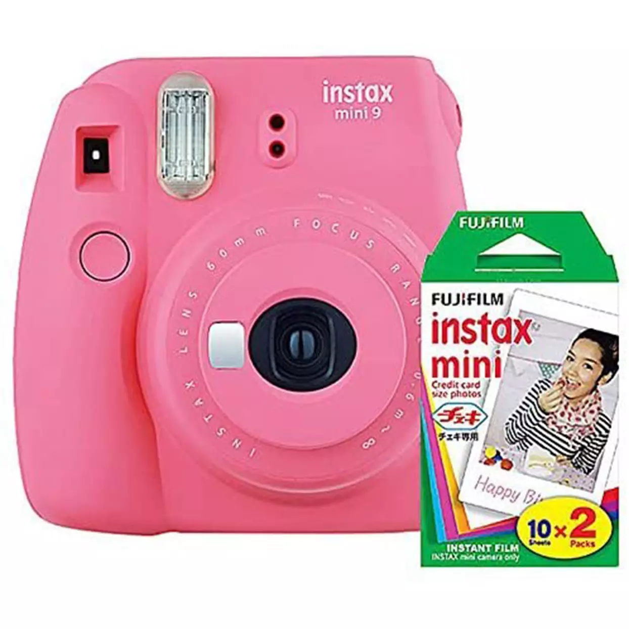 Мгновенная камера Fujifilm instax Mini 9 (розовый фламинго) и комплект из двух пленок instax Film Twin Pack