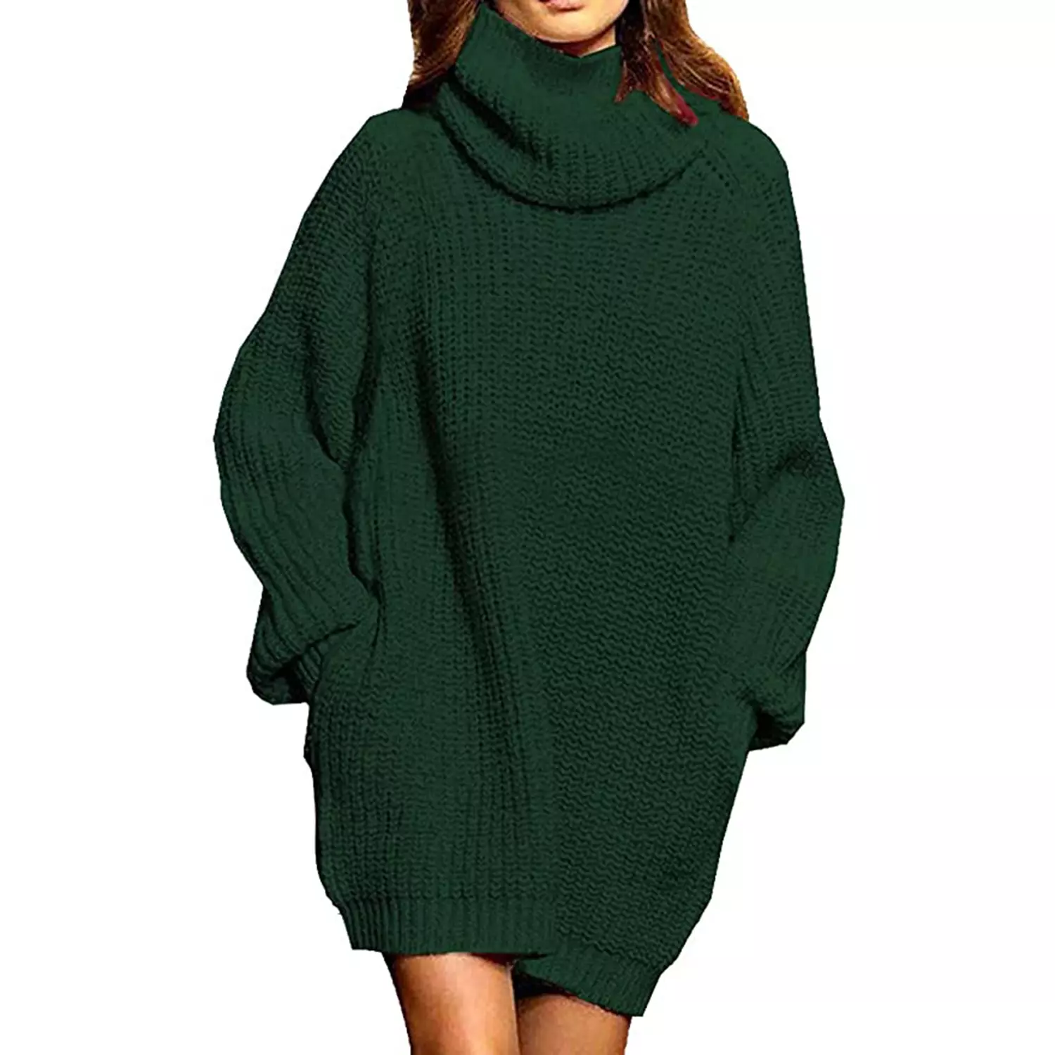 گلابي راڻي عورتن جي لوز Turtleneck Oversize ڊگھي Pullover sweater لباس