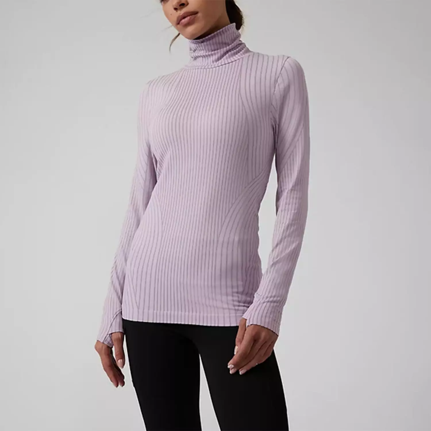 Athleta Flurry Endeavor Turtleneck dina Shasta Ungu sareng Gray