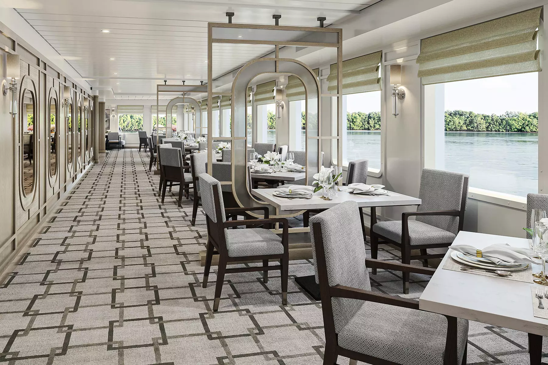 American Cruise Lines Mavi Projesi Üzerinde Pencereli Restoran