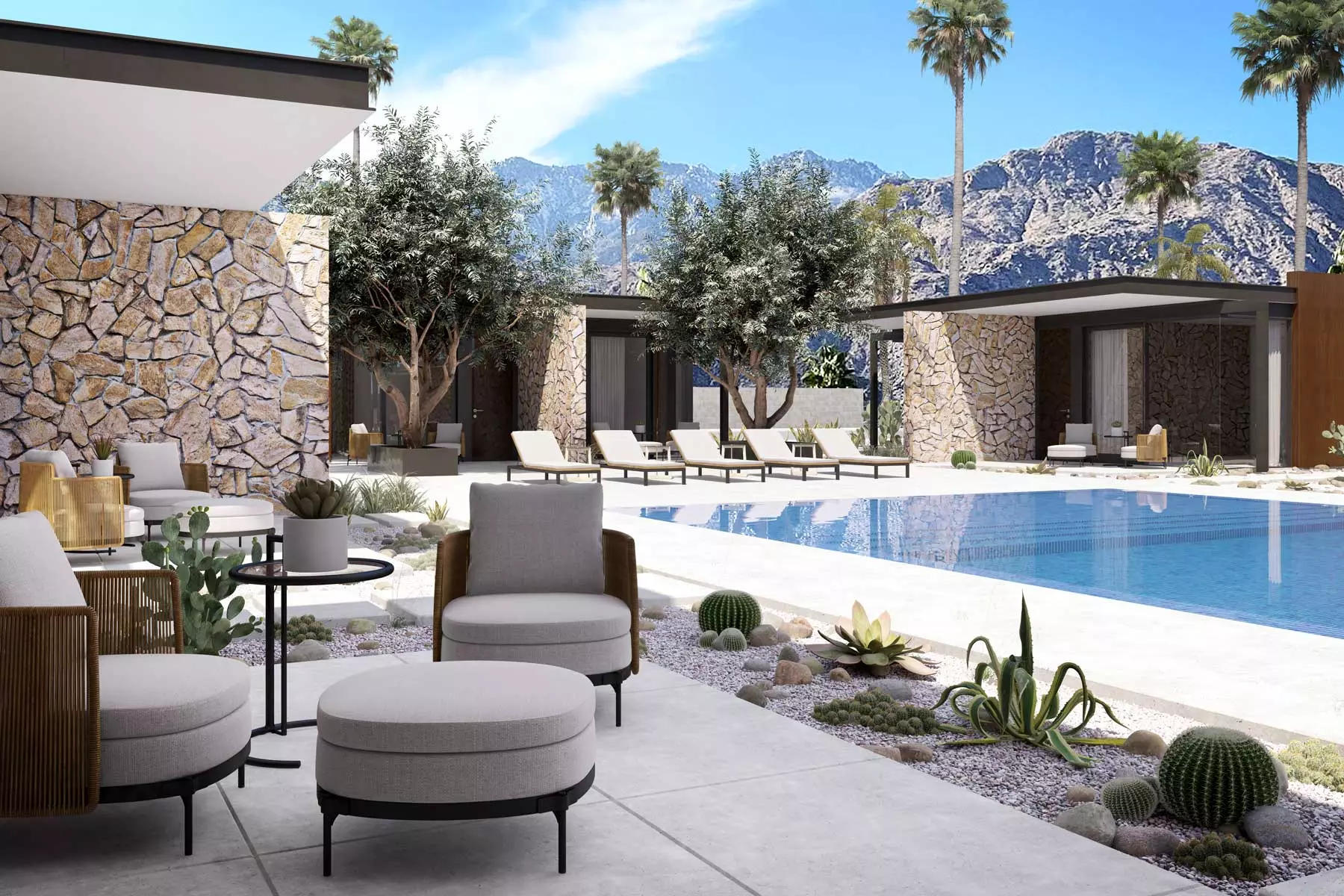 Ztvárnění bungalovů Hermann v Palm Springs