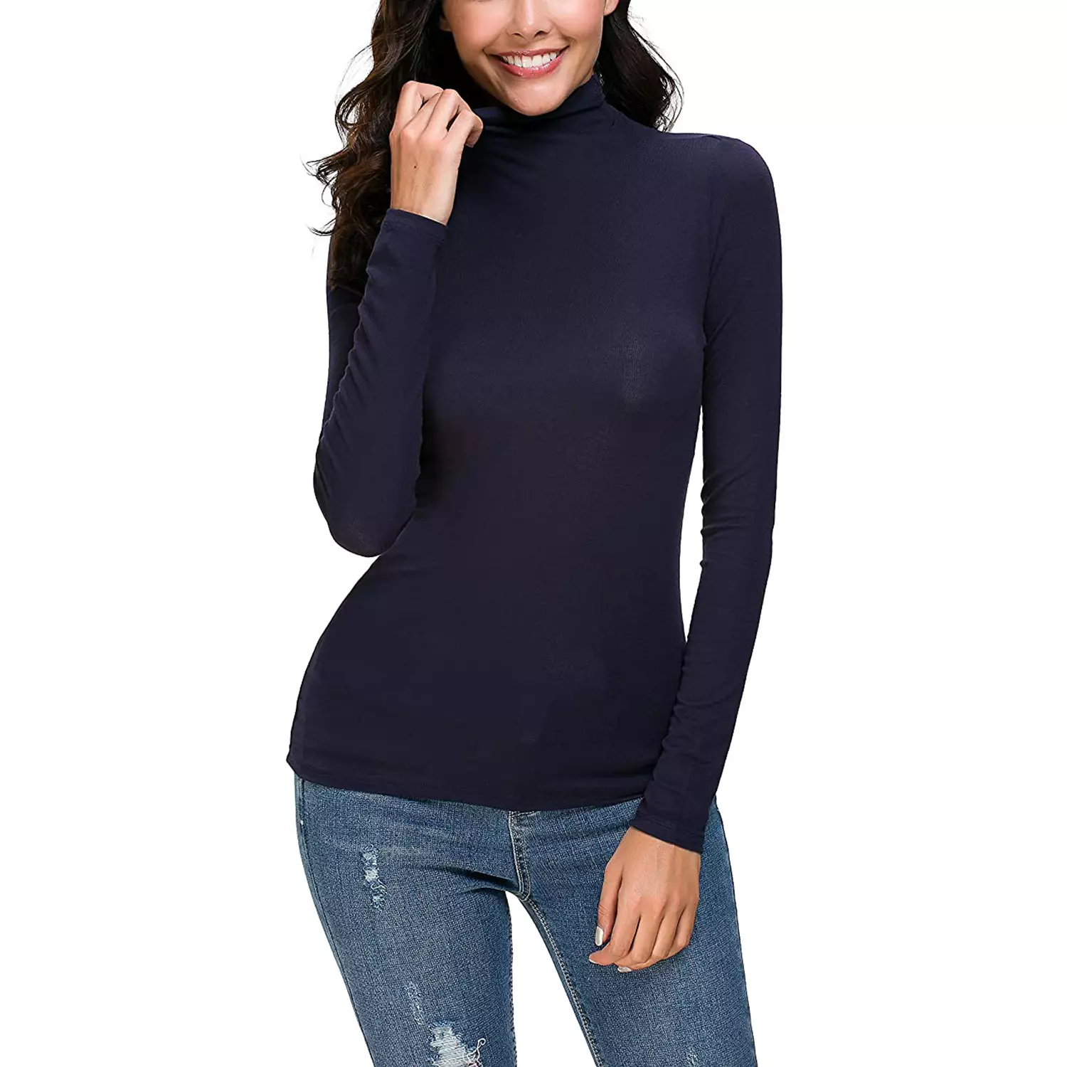 Womens Long Sleeve Mock Turtleneck sa Navy Blue