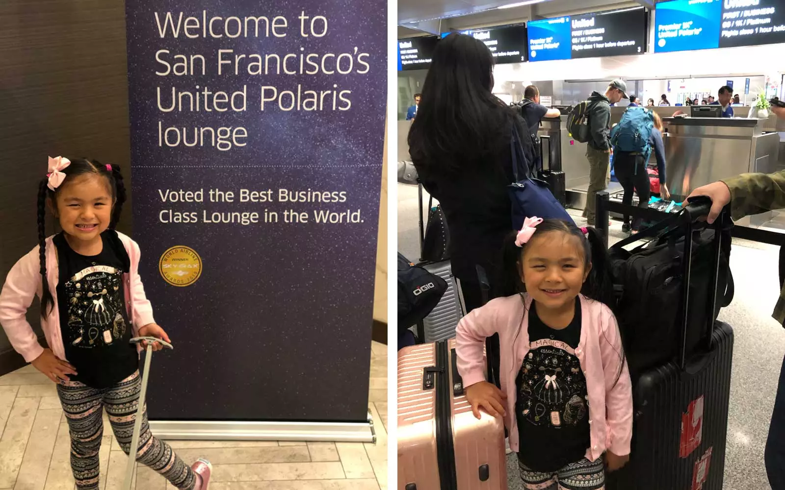 Celine an der United Polaris Lounge an Check-in Linn