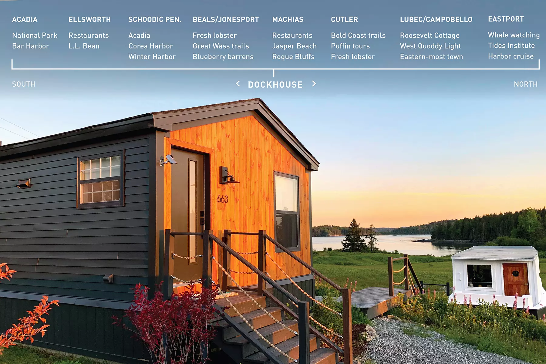 این خانه در میانه راه بین آکادیا و کانادا قرار دارد و پایگاه عالی برای کاوش در Downeast Maine است.
