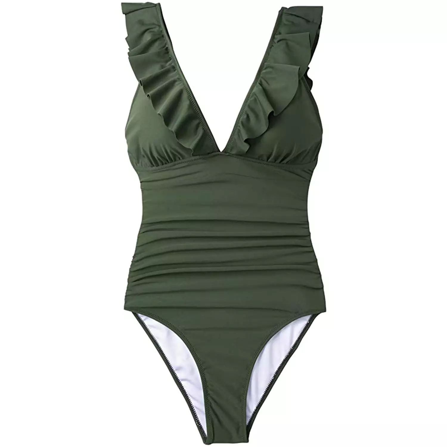 CUPSHE Damen-Badeanzug mit V-Ausschnitt, Monokini mit Rüschen und Schnürung