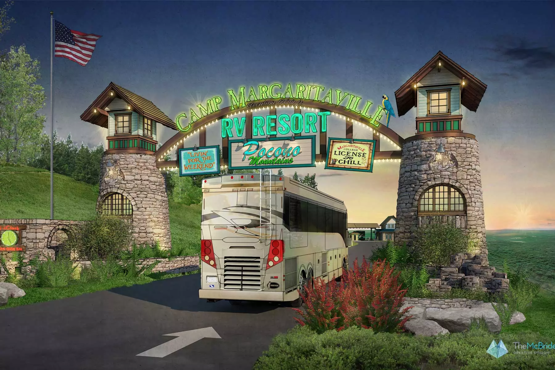 Margaritaville Resort Village renderings kanggo lokasi anyar teka Poconos