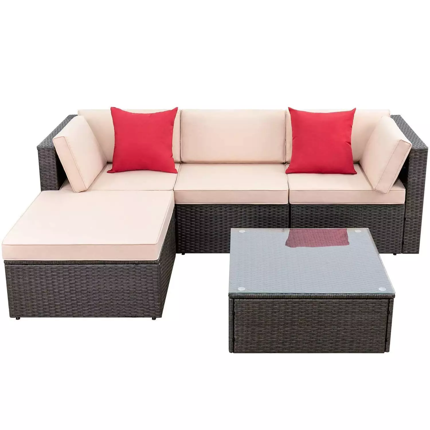 Devoko 5 Pieces Patio Furniture Cets All Weather Outdoor Sectional Sofa